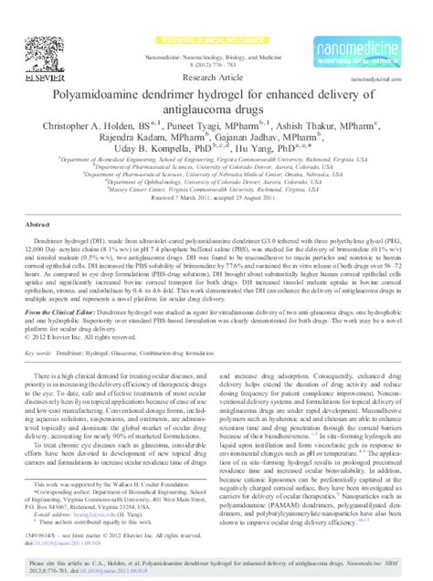 Pdf Polyamidoamine Dendrimer Hydrogel For Enhanced Delivery Of Antiglaucoma Drugs