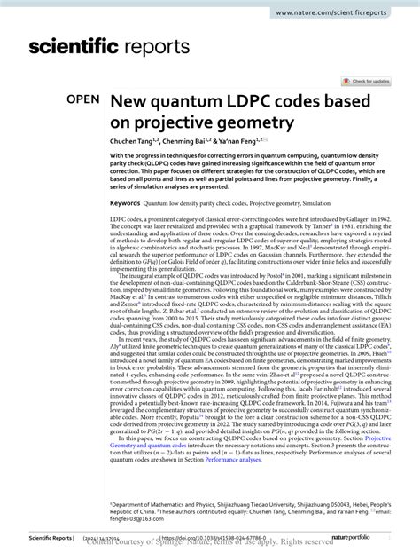 Pdf New Quantum Ldpc Codes Based On Projective Geometry