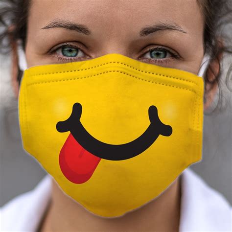 Emoji Face Mask Reusable Cloth Face Mask Tongue Out Emoji Washable