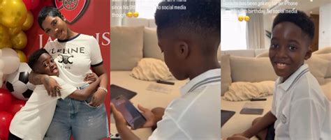 Tiwa Savage Warns Son As She Ts Him Iphone On 10th Birthday Gistlover