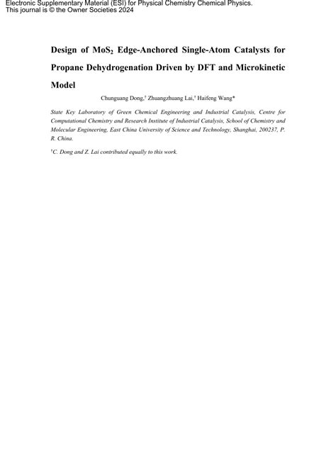 Pdf Design Of Mos 2 Edge Anchored Single Atom Catalysts For Propane Dehydrogenation Driven By