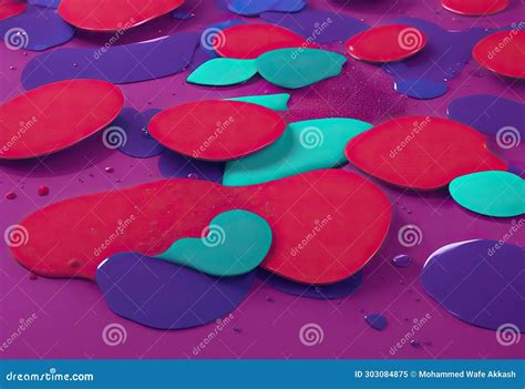 Red Flat Shape And Green Fluid Blob Blue Liquid Stain And Violet Geometric Form Set Of Isolated