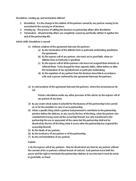 Dissolution And Winding Up Pdf Partnership Liquidation