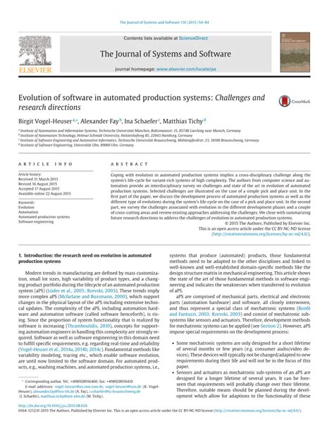 Pdf Evolution Of Software In Automated Production Systems Challenges And Research Directions
