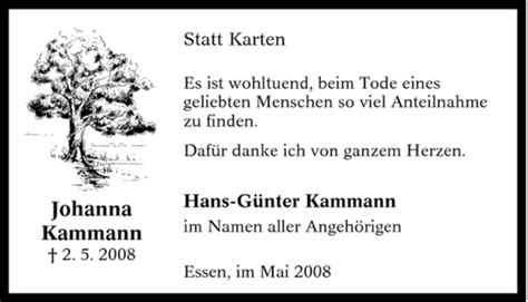 Traueranzeigen Von Johanna Kammann Trauer In Nrw De