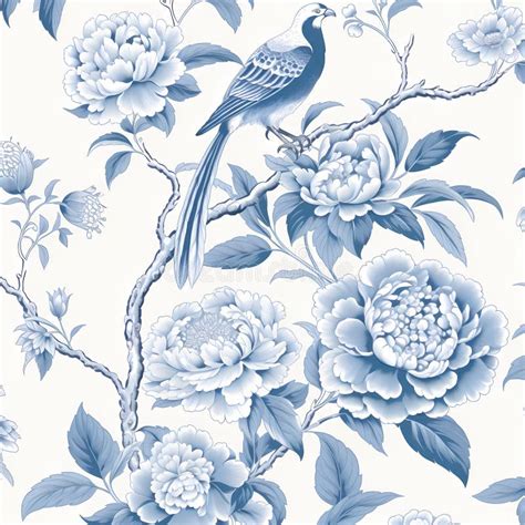 Ballard Designs Blue White Chinoiserie Floral Fabric Pattern Stock