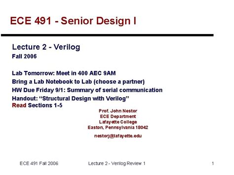 ECE Senior Design I Lecture Verilog