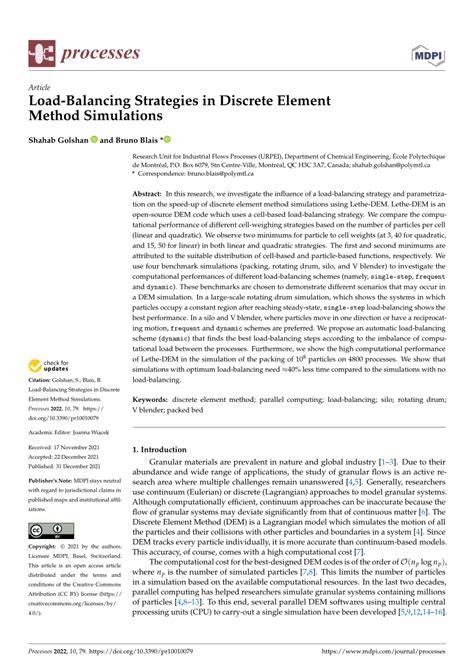 Pdf Load Balancing Strategies In Discrete Element Method Simulations