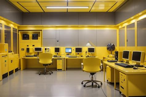 Premium Ai Image Yellow Computer Room