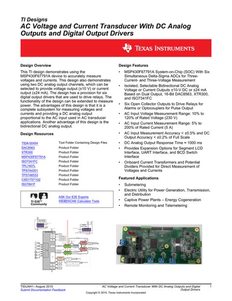 AC Voltage Current Transducer Design With DC Outputs