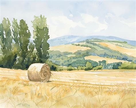 There is a painting of a field with a bale of hay generative ai | Premium AI-generated image