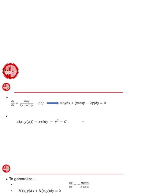 Ce 207 Lecture 04 Exact Ode And Integrating Factors Pdf Ordinary Differential Equation