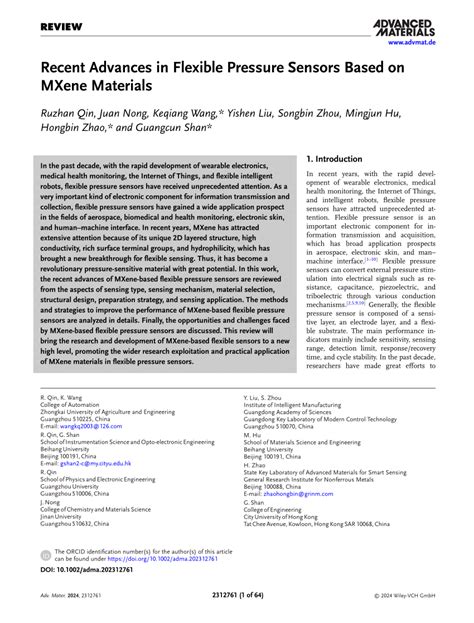 Recent Advances In Flexible Pressure Sensors Based On Mxene Materials Request Pdf