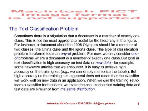 Text Classification The Problem Statistical Text Categorization Types