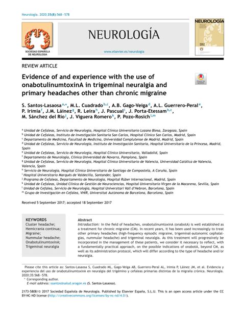 Pdf Evidence Of And Experience With The Use Of Onabotulinumtoxina In Trigeminal Neuralgia And