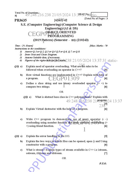 End Sem 4 2024 Object Oriented Programming 210243 Exam Questions