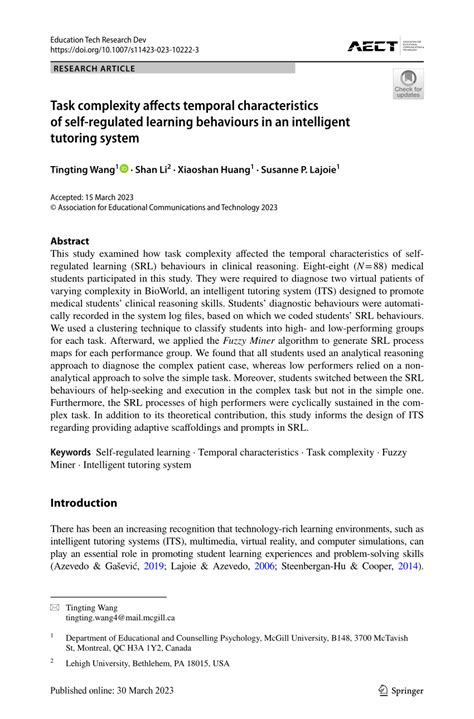 Pdf Task Complexity Affects Temporal Characteristics Of Self Regulated Learning Behaviours In