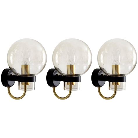 Pair Of Rare Solid Brass A Glass Globes Sconces Wall Lamps Germany For