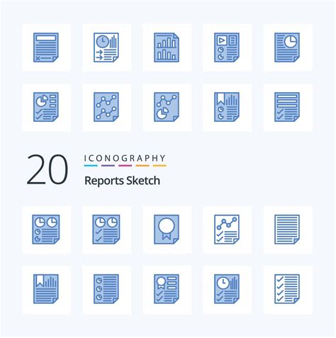 20 Reports Sketch Blue Color Icon Pack Like Page Data Paper Report Document 19261243 Vector Art