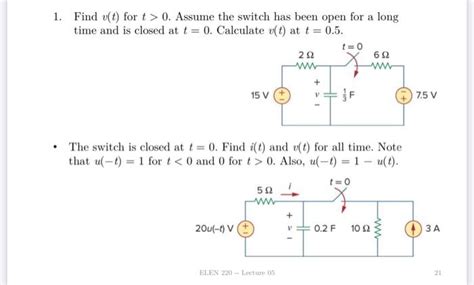 Solved Find V T For T 0 Assume The Switch Has Been Open