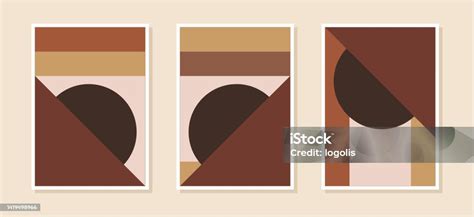 미니멀리스트 기하학적 예술 포스터 세트 원시적 인 모양 요소가있는 현대 디자인 포스터 템플릿 현대 현대 창조적 인 트렌디 한