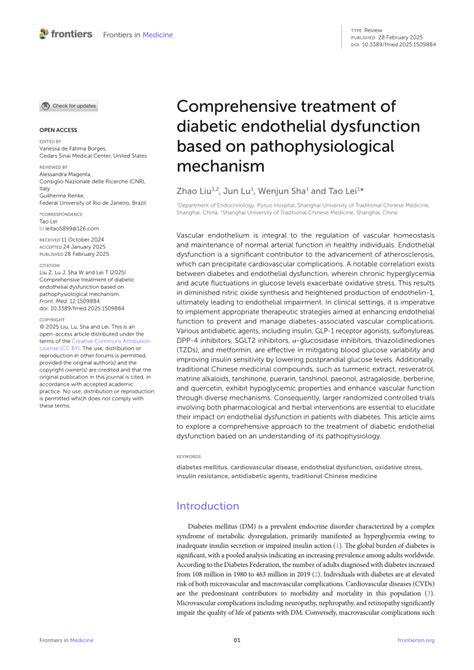 Pdf Comprehensive Treatment Of Diabetic Endothelial Dysfunction Based