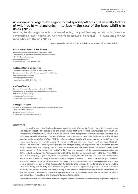 Pdf Assessment Of Vegetation Regrowth And Spatial Patterns And Severity Factors Of Wildfires