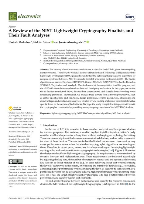Pdf A Review Of The Nist Lightweight Cryptography Finalists And Their