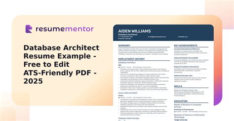 Database Architect Resume Example Free To Edit Ats Friendly Pdf 2025
