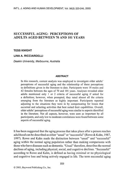 Pdf Successful Aging Perceptions Of Adults Aged Between 70 And 101 Years