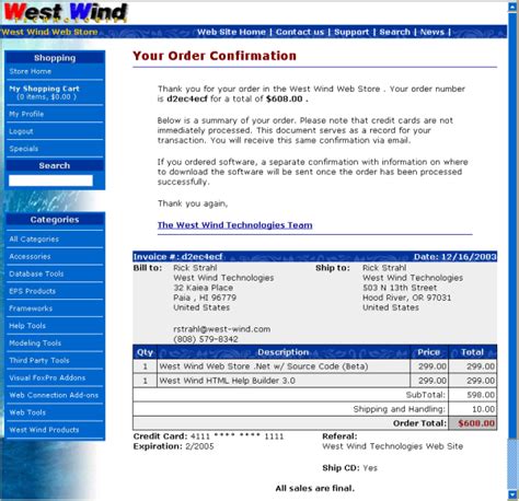 Confirming The Order Confirmaspx West Wind Web Store Net