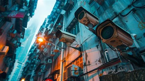 Premium Photo Multiple Surveillance Cameras Installed On A Building In A Dense Urban Area