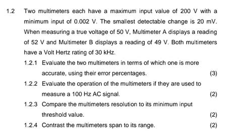 Solved Two Multimeters Each Have A Maximum Input Value Of