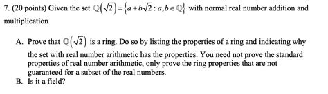 solved 7 20 points given the set q 2 {a b2 a b∈q} with