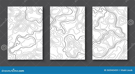 Contour Lines For Topographic Maps Geographic Map Drawing Vector Template Set Stock Vector