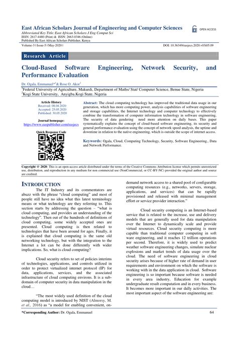 Pdf Cloud Based Software Engineering Network Security And Performance Evaluation