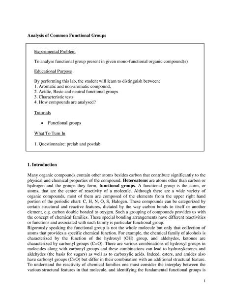 Analysis Of Functional Groups Analysis Of Common Functional Groups Experimental Problem To