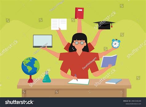Multitasking Vector Concept Female Teacher Doing Stock Vector Royalty