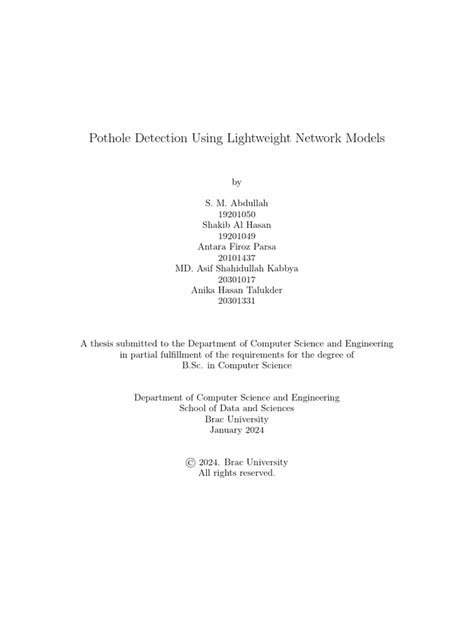 Thesis Book T2310065 Pothole Detection Using Lightweight Network Models Pdf Artificial