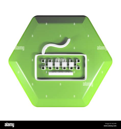 Green Hexagonal Push Button With Keyboard Icon 3d Rendering