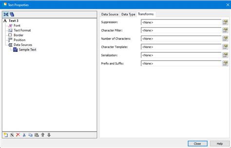 new line in drop down list text for data source bartender support portal