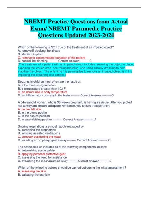 Nremt Practice Questions From Actual Exam Nremt Paramedic Practice Questions Updated Nremt