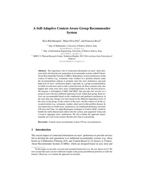 Pdf A Self Adaptive Context Aware Group Recommender System