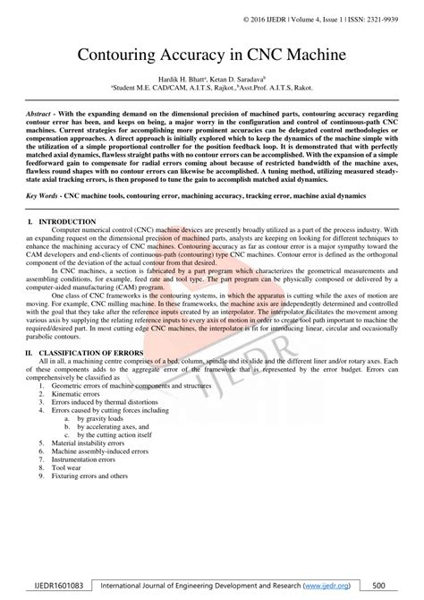 Pdf Contouring Accuracy In Cnc Machine