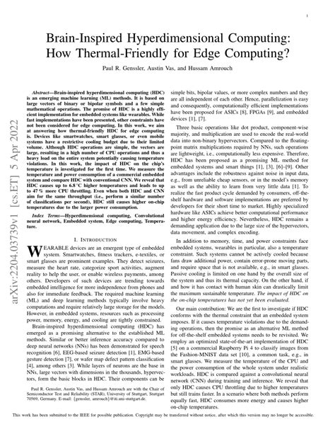 pdf brain inspired hyperdimensional computing how thermal friendly