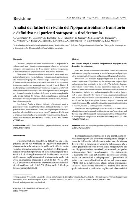 Pdf Risk Factors Analysis Of Transient And Permanent Hypoparathyroidism After Thyroidectomy