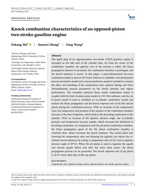 Pdf Knock Combustion Characteristics Of An Opposed‐piston Two‐stroke Gasoline Engine