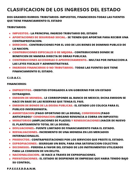 Clasificacion De Los Ingresos Del Estado Pdf Pdf