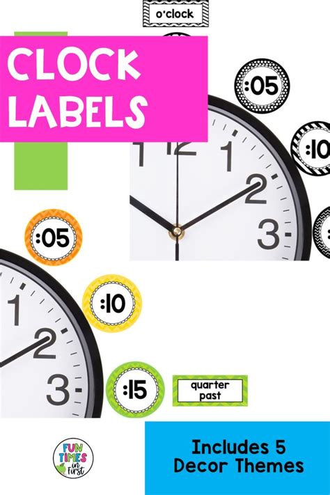 Editable Colorful Clock Labels 5 Design Themes Telling Time Clock Labels Math Lesson
