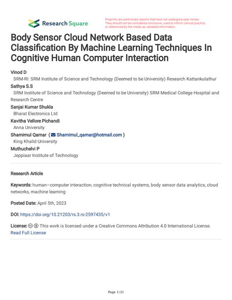 Pdf Body Sensor Cloud Network Based Data Classification By Machine